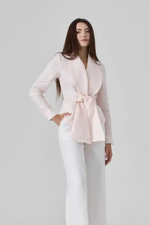 LE FAFO Linen Waist Tie Shirt - Light Pink
