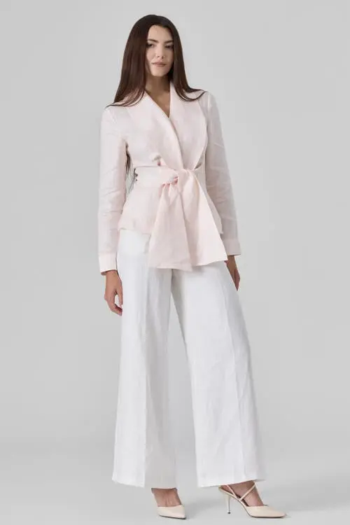 LE FAFO Linen Waist Tie Shirt - Light Pink