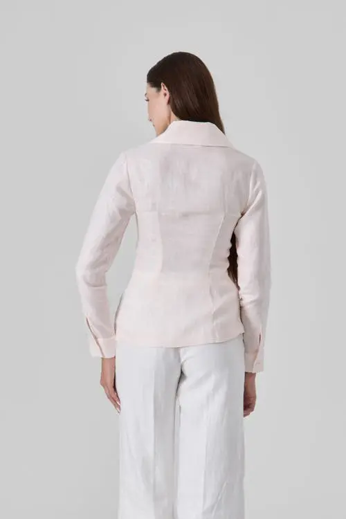 LE FAFO Linen Waist Tie Shirt - Light Pink