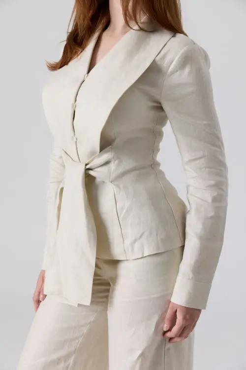 LE FAFO Linen Waist Tie Shirt - Natural