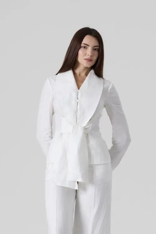 LE FAFO Linen Waist Tie Shirt - White