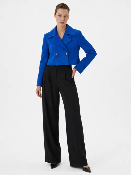 MINE BILGI Saphira Premium Suede Leather Cropped Double-breasted Jacket