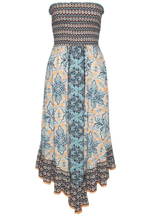 LASCANA Smocked Bodice Printed Dress