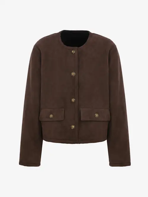 MINE BILGI Aria Merino Curly Shearling Cropped Jacket - Dark Brown