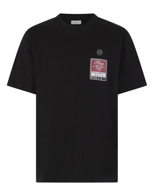 Philipp Plein Round Neck T-shirt Tennis Society Label - Black