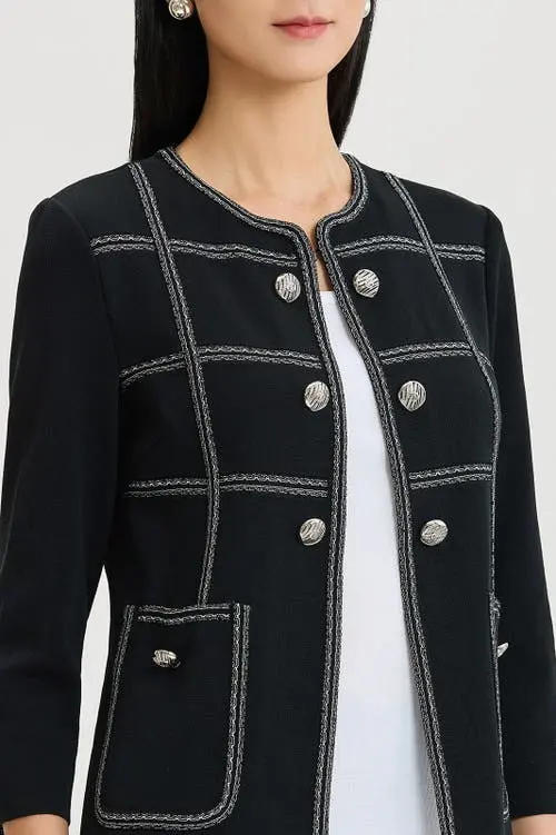 Ming Wang Heritage Grid Trim Knit Jacket