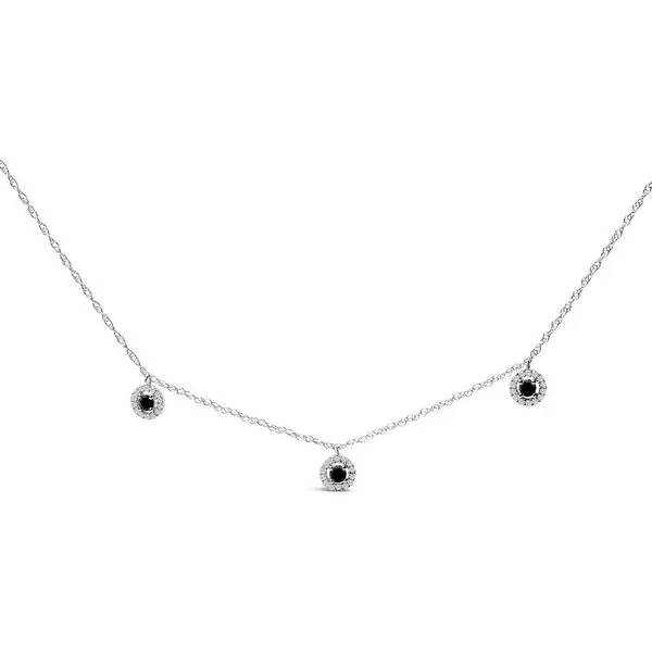HAUS OF BRILLIANCE 925 Sterling 5/8 Cttw Black Diamond 3 Station With Halo Necklace - Silver