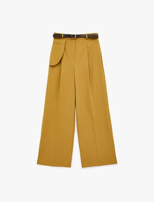 Koton Wide Leg Belted Trousers With Pocket Detail