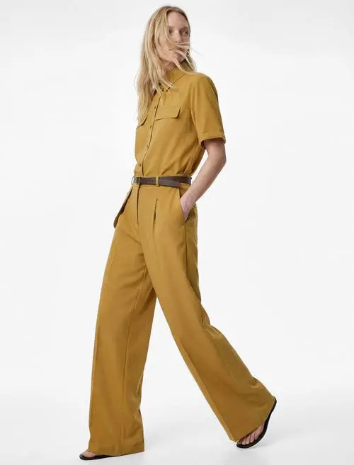Koton Wide Leg Belted Trousers With Pocket Detail