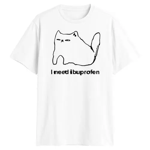 LOST GODS I Need Catbuprofen Short Sleeve Graphic T-shirt - White