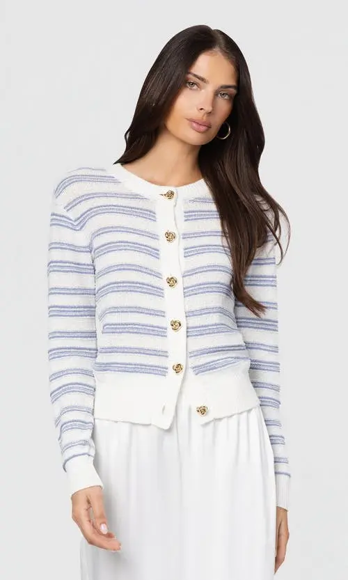Generation Love Laurel Stripe Cardigan - White/grey Blue