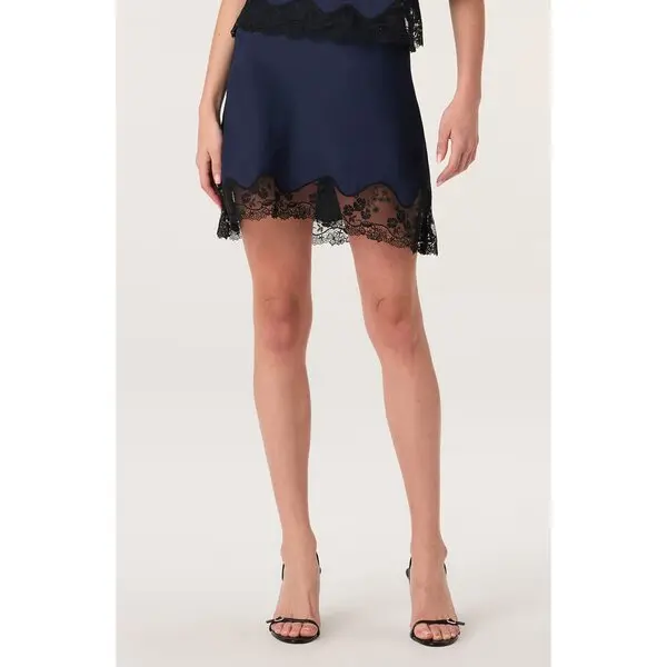 Astr The Label Yulissa Lace Hem Miniskirt - Navy