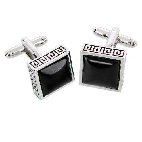 Trafalgar Langford Square Opal Stone Filigree Edged Cufflinks - Black