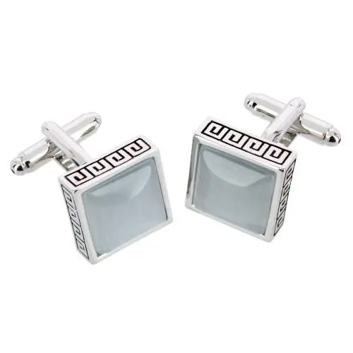 Trafalgar Langford Square Opal Stone Filigree Edged Cufflinks - White