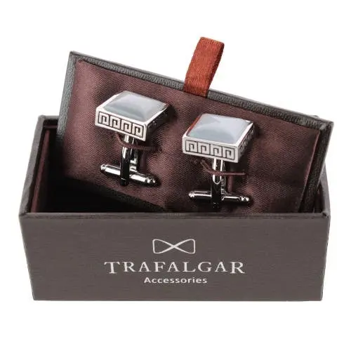 Trafalgar Langford Square Opal Stone Filigree Edged Cufflinks - White