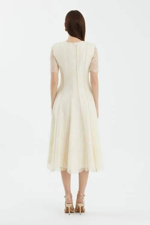 GIZIA Embroidered Lace Detailed Midi Dress - Beige