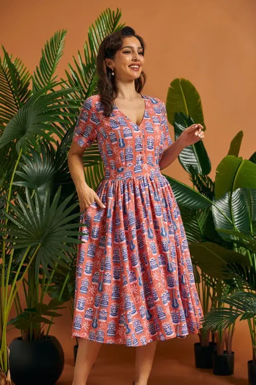 MODCLOTH Fit & Flare Midi Dress With Tropical Print
