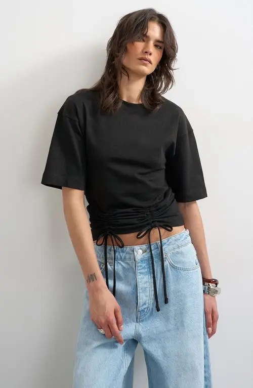 Topshop Drawstring Hem T-shirt - Black