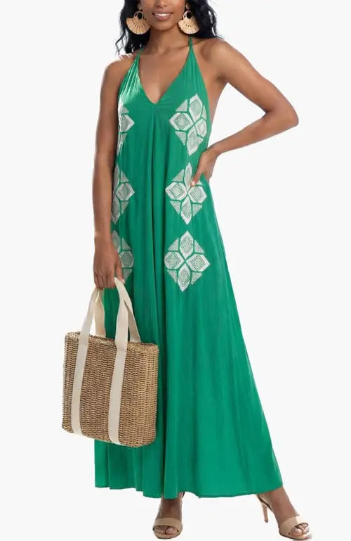 LASCANA Halter Neck Embroidered Maxi Dress