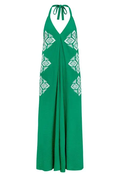 LASCANA Halter Neck Embroidered Maxi Dress