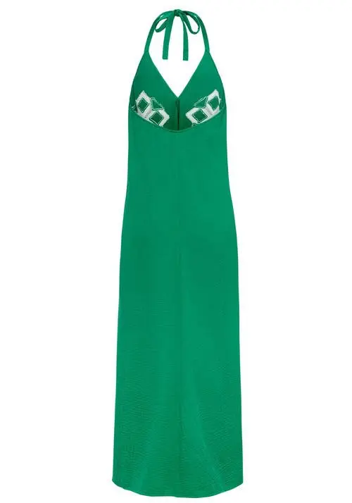 LASCANA Halter Neck Embroidered Maxi Dress