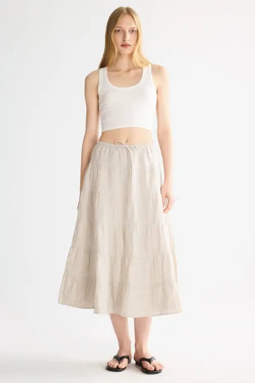 OROLAY Bouquet Linen Skirt - Beige