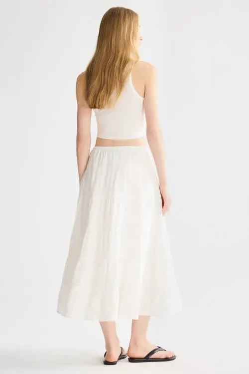OROLAY Bouquet Linen Skirt - White