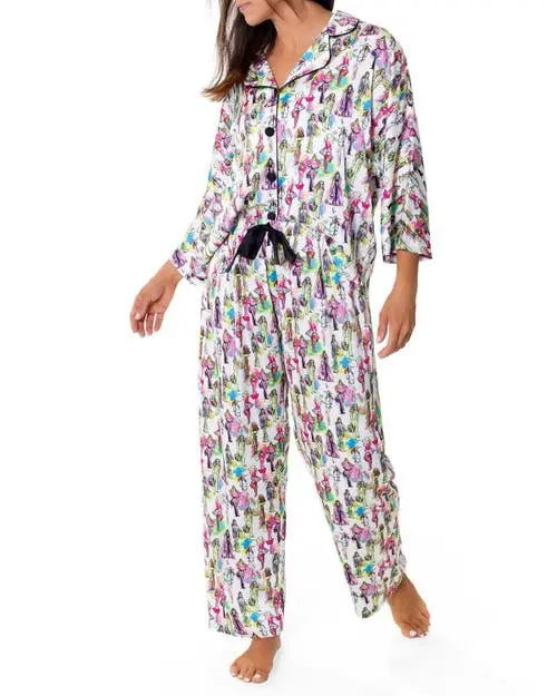 SUNSHINE SOCIETY Fashionista Silky 3/4 Sleeve Pants Set - Multicolor