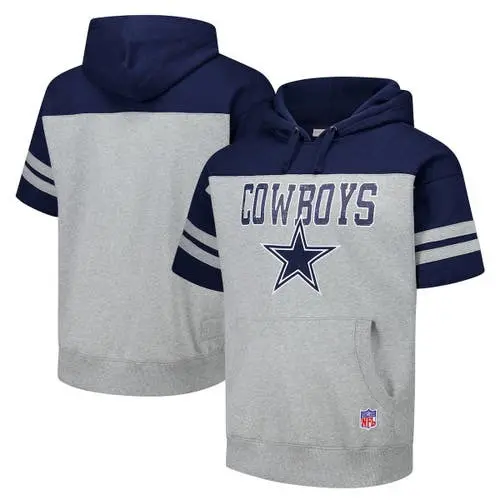 Mitchell & Ness Dallas Cowboys Off Field Vintage Logo Short Sleeve Pullover Hoodie - Gray