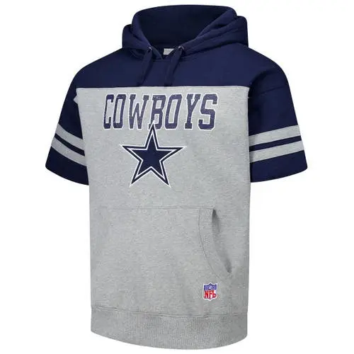 Mitchell & Ness Dallas Cowboys Vintage Logo Short Sleeve Hoodie - Gray