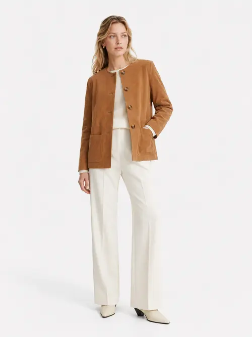 MINE BILGI Broom Premium Suede Leather Collarless Jacket