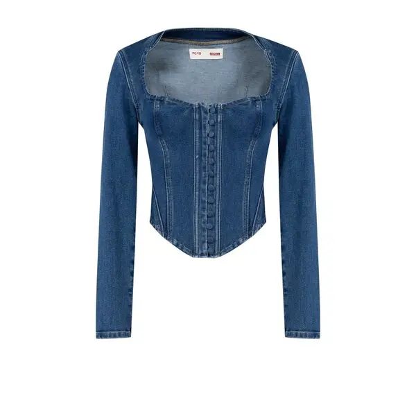 PCFG Your Itch Corset Denim Corset Top - Blue