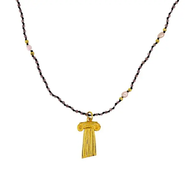 1610ISTANBUL Ionic Column Pearl Gemstones Necklace - Gold