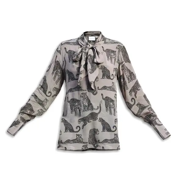 REISTOR Relaxed-fit Top With Front-tie In Animal Print - Brown