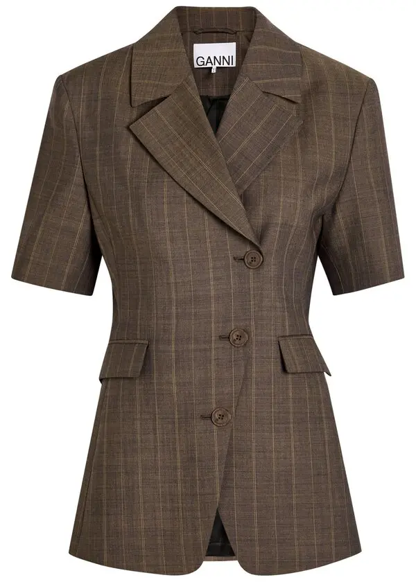 GANNI Pinstriped Double-breasted Wool Blazer