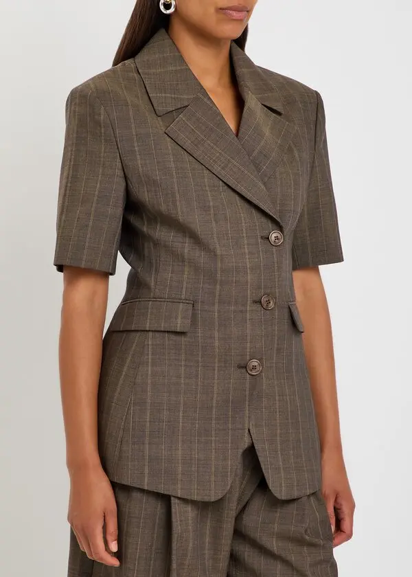 GANNI Pinstriped Double-breasted Wool Blazer