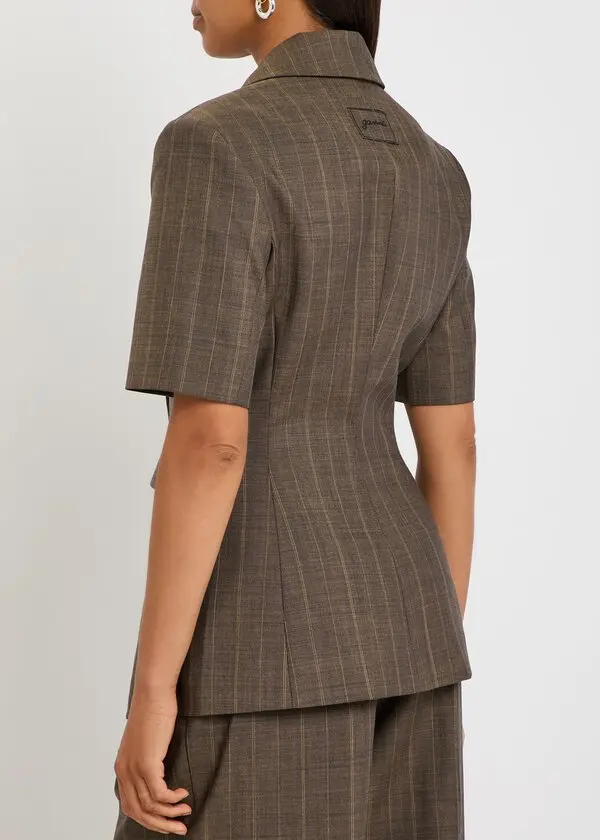 GANNI Pinstriped Double-breasted Wool Blazer