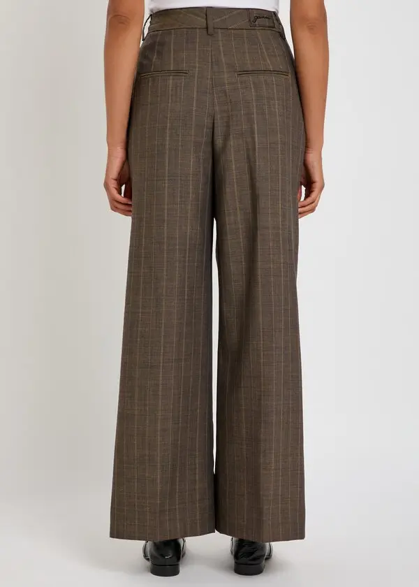 GANNI Pinstriped Wide-leg Wool Wrap Trousers
