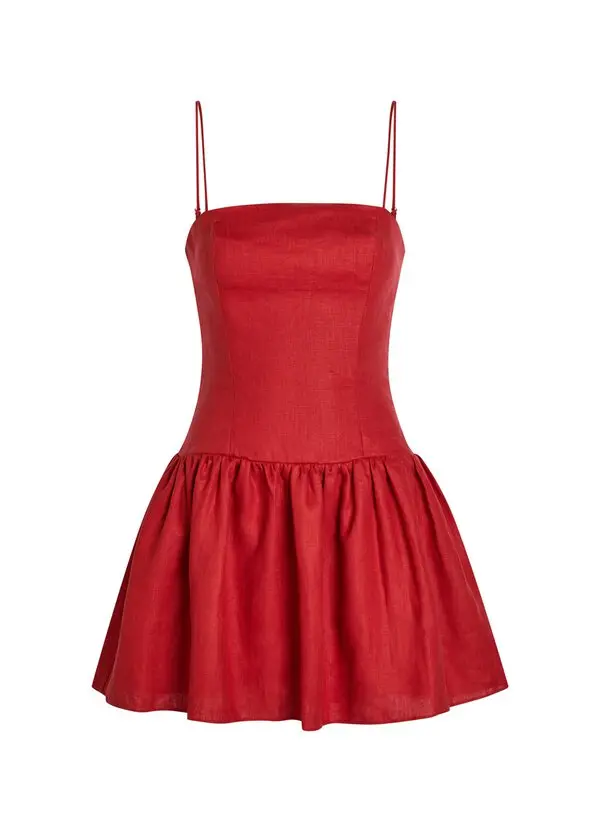 Faithfull The Brand Uma Linen Mini Dress - Red