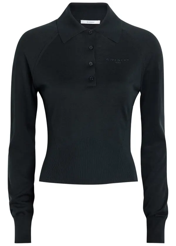 Givenchy Logo-embroidered Cotton And Silk-blend Polo Top - Navy