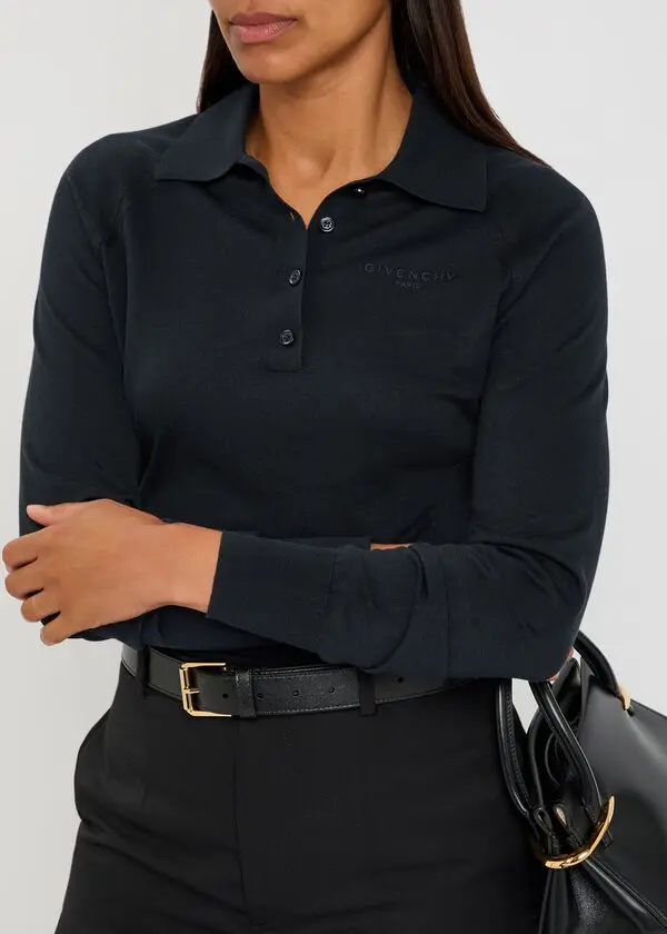 Givenchy Logo Embroidered Cotton And Silk-blend Polo Top