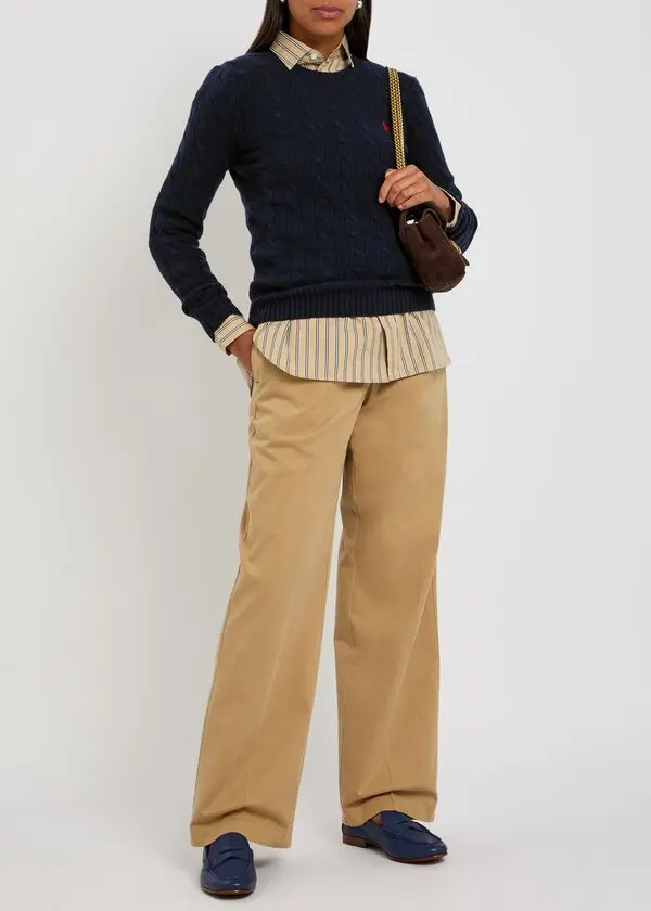 Polo Ralph Lauren Cable-knit Wool And Cashmere-blend Jumper - Navy
