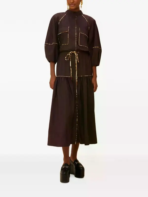 Farm Rio Tie-waist Shirt Midi Dress - Brown