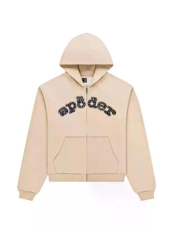 SP5DER Rhinestone Embellished Logo Hoodie - Neutrals