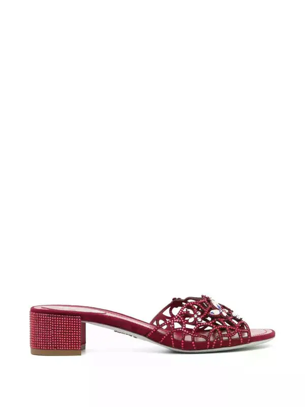 Rene Caovilla Eden Crystal-embellished Mules - Red