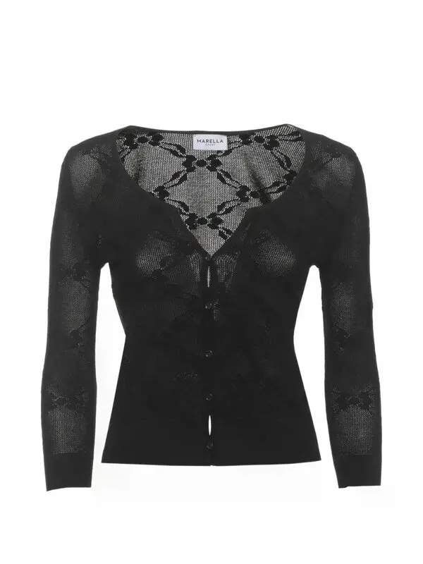 Marella Mlssabbia Floral-embroidered V-neck Cardigan - Black