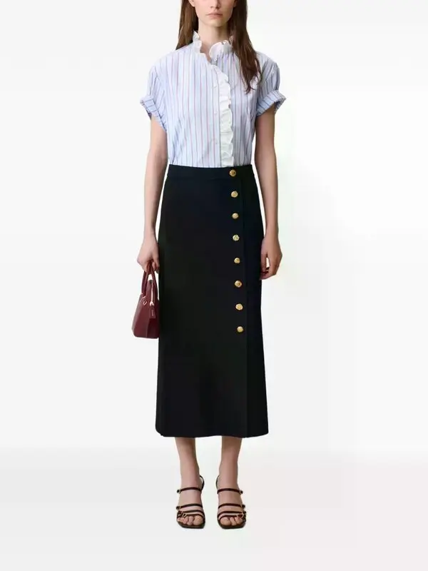 Claudie Pierlot Fitted Knitted Midi Skirt With Decorative Gold Buttons