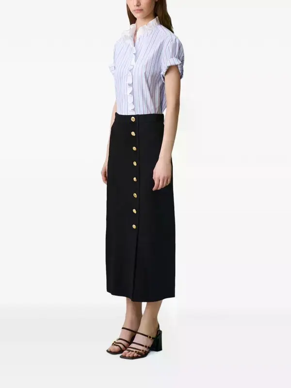 Claudie Pierlot Fitted Knitted Midi Skirt With Decorative Gold Buttons