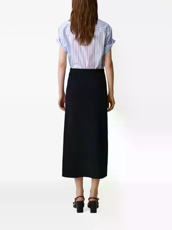 Claudie Pierlot Fitted Knitted Midi Skirt With Decorative Gold Buttons
