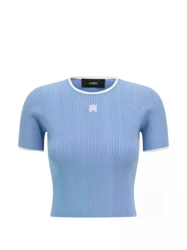 Amiri Ma Logo-embroidered Ribbed T-shirt - Blue